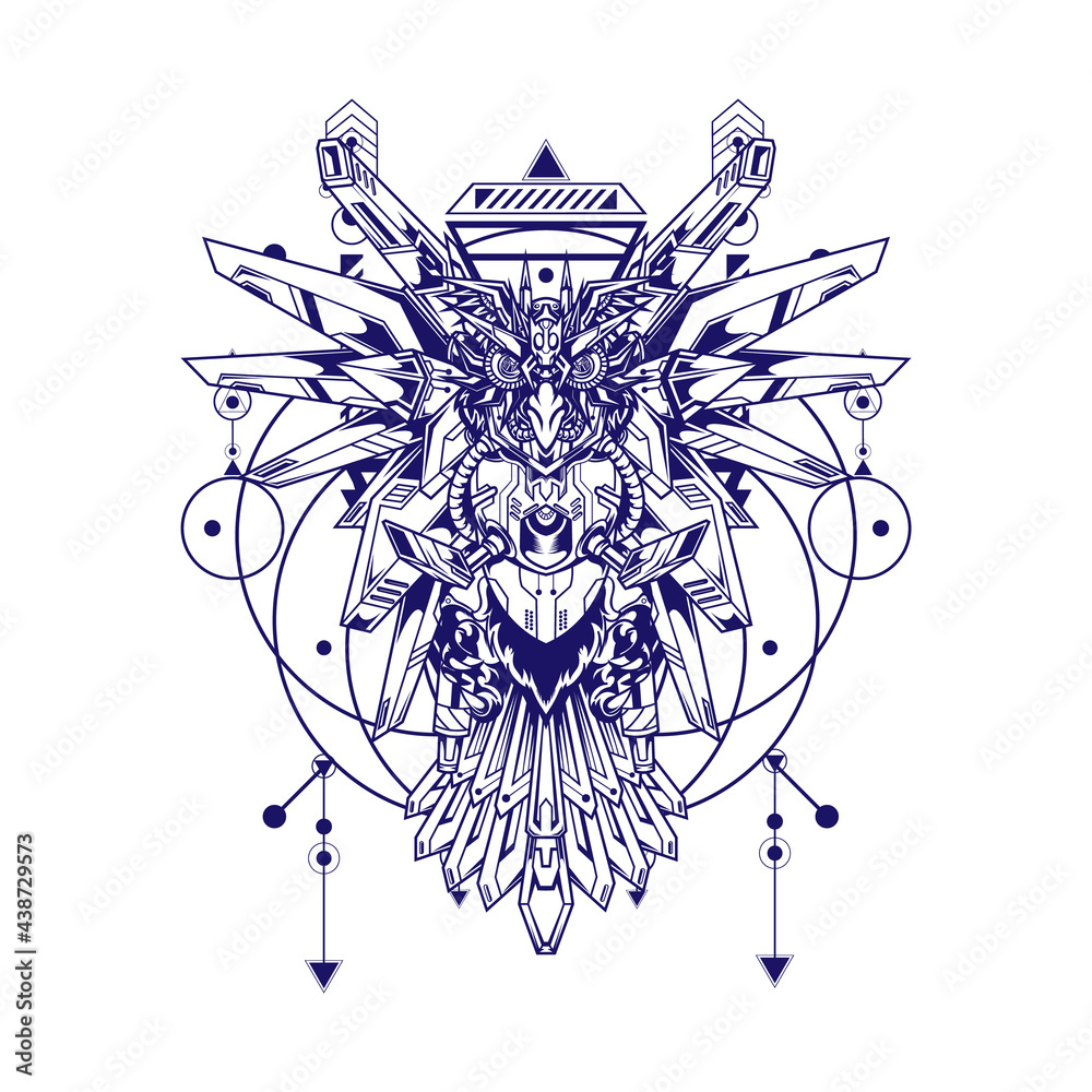 Robotic Owl Illustration with sacred geometry can use for t-shirt ...