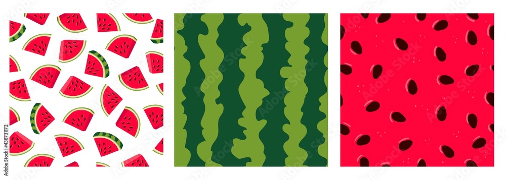 Watermelon - vector set of seamless patterns. Watermelon texture ...