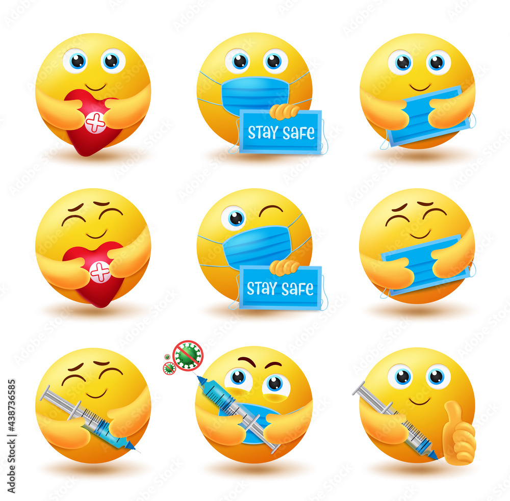 Smiley covid-19 emoji vector set. Emojis 3d emoticon characters in ...