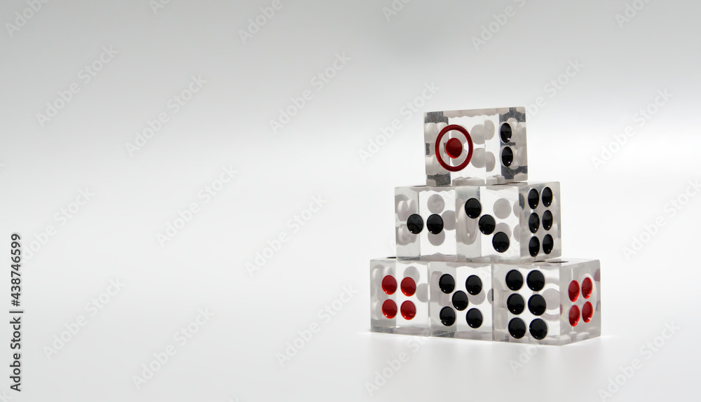 Six dice stacked at the right of image on a white background,Copyspace ...