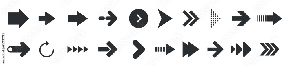 Black modern arrows set isolated on white background. UI and web design ...