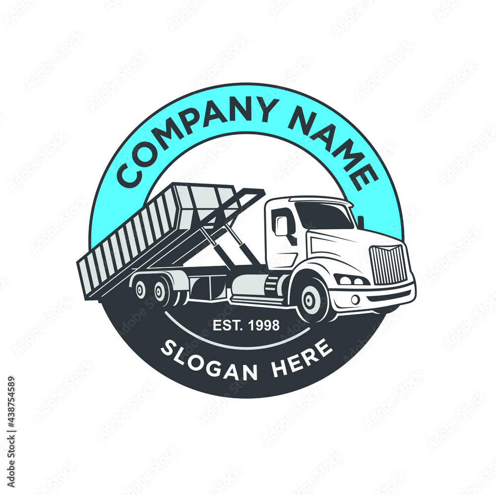 Vetor de llustration of Roll-off (dumpster) truck, vector art, logo ...