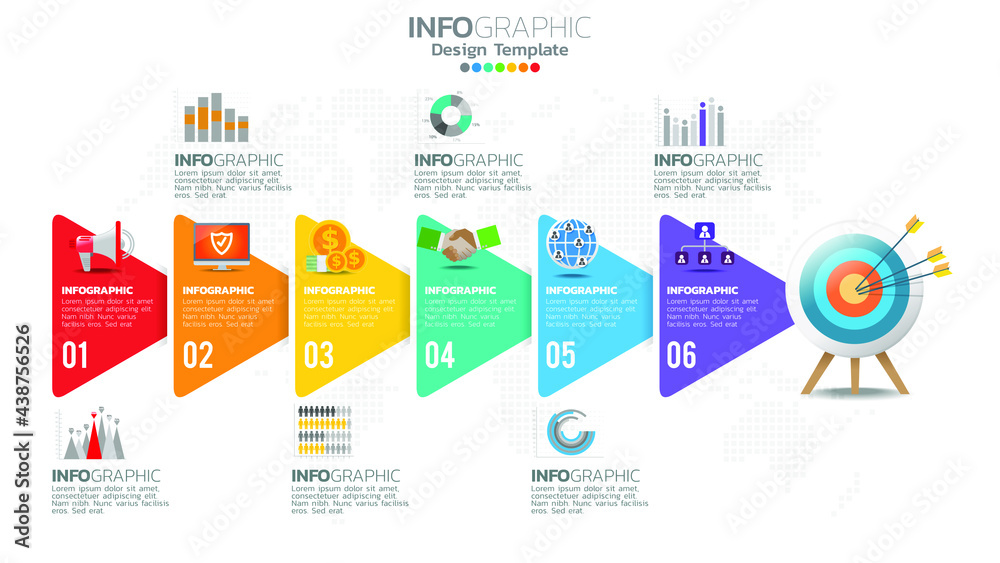 Infograph 6 steps circle element with number and chart diagram ...