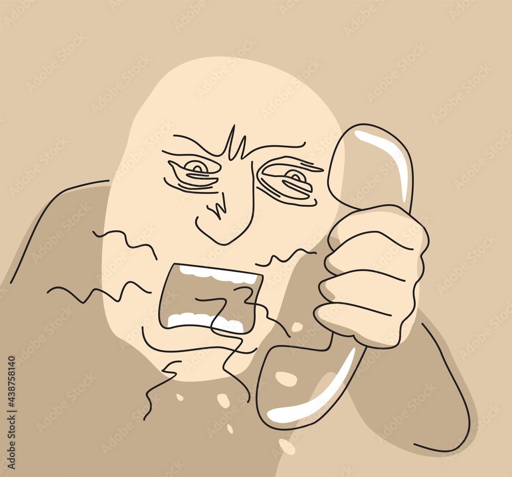 Angry cartoon boss screaming into phone headset Stock Vector | Adobe Stock