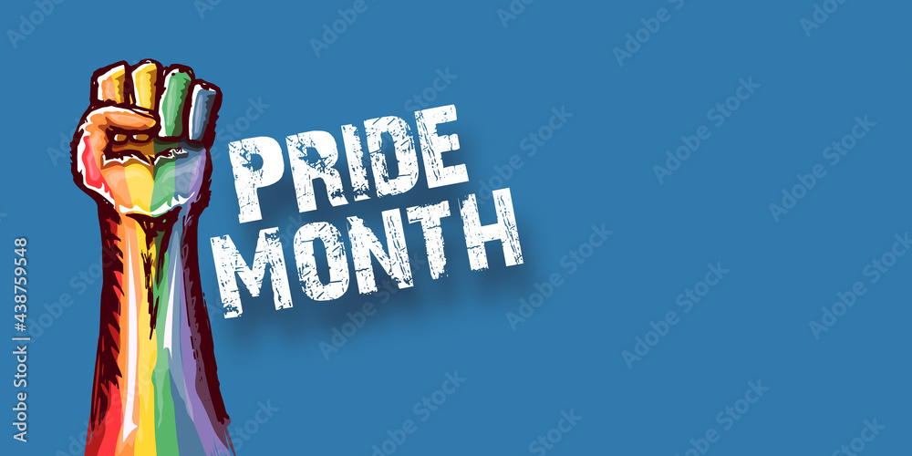 Happy pride month horizontal banner with Rised LGBT fist colored in ...