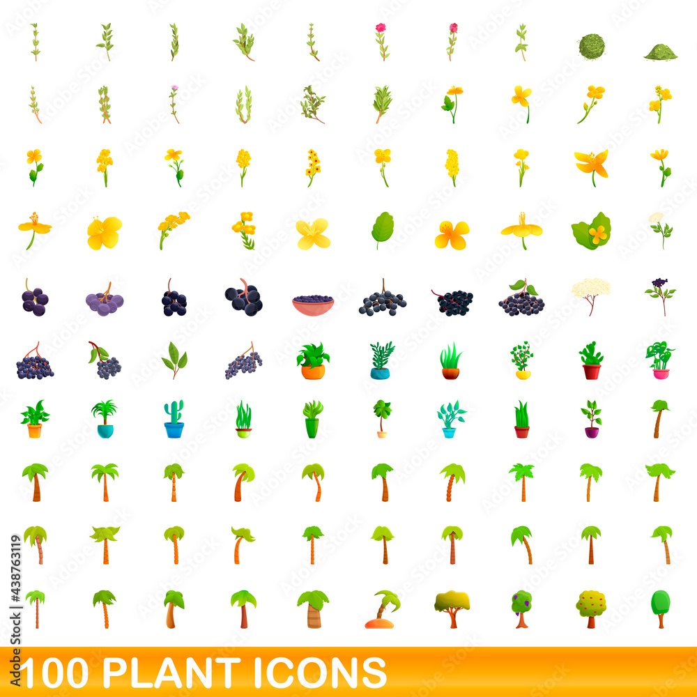 100 plant icons set. Cartoon illustration of 100 plant icons vector set ...