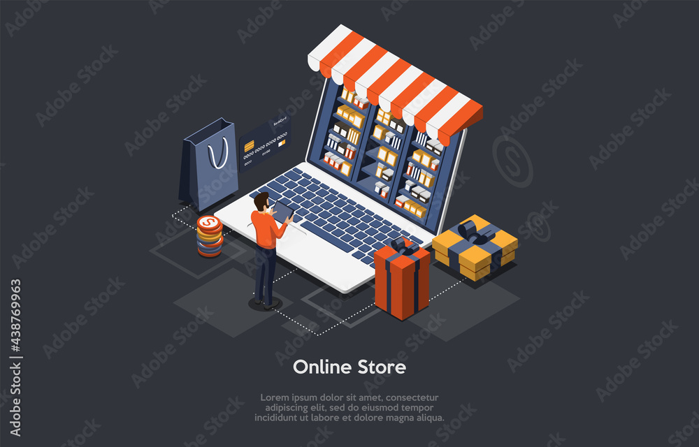 Vector Isometric Composition With Infographics. 3D Cartoon Style ...