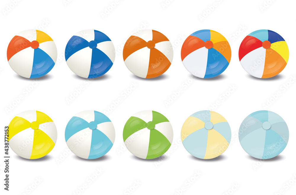 Set of beach balls isolated on white with shadows. Vector illustration ...