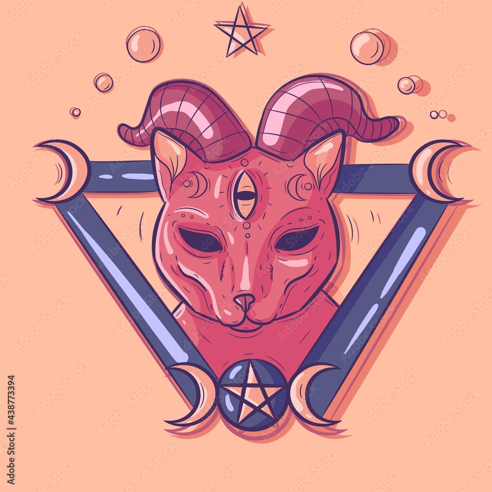 Grafika wektorowa Stock: Satanic pink cat with demon horns and a third ...