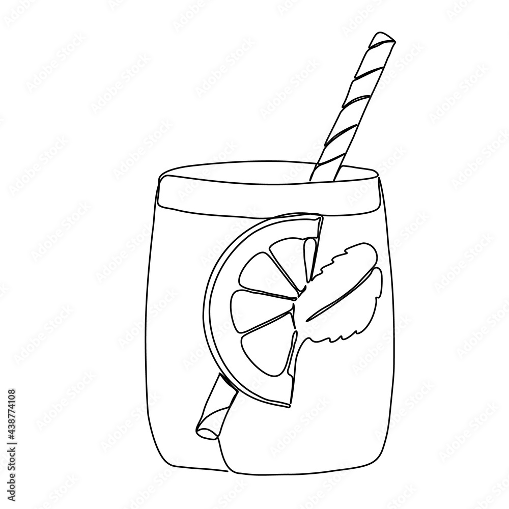 Continuous one line drawing with lemonade. Contemporary vector ...