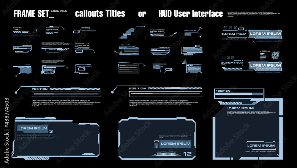 Set of callout titles and frames for HUD UI user interface. Modern ...