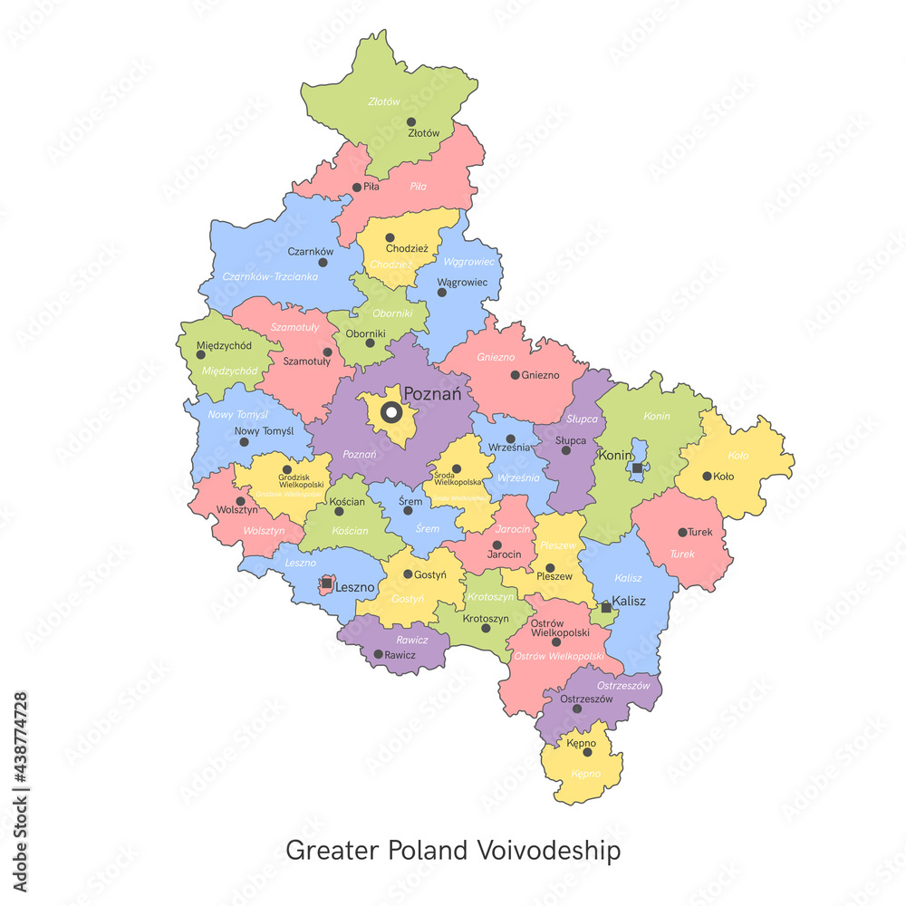 vector illustration administrative map of Poland. Greater Poland ...