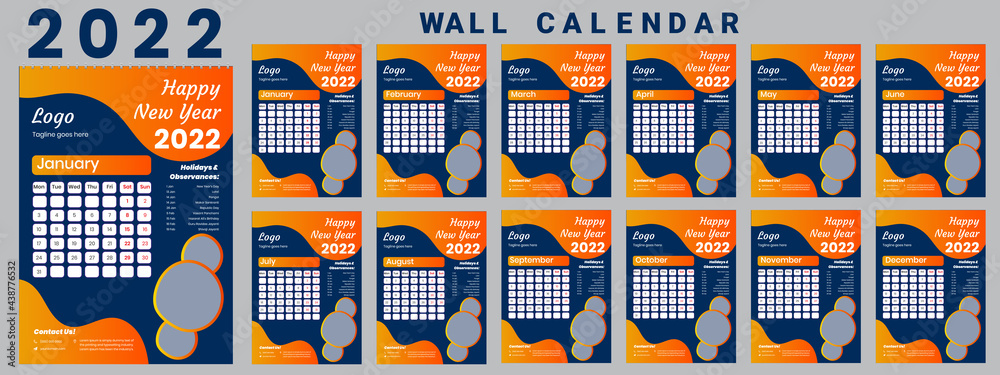 Printable calendar 2022, Wall calendar, week starts on monday ...