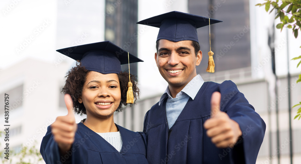 education, graduation, gesture and people concept - happy international ...
