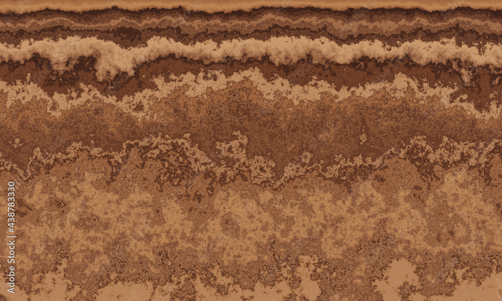 Brown soil layer. Weathered sediment strata. Cross sectional of soil ...