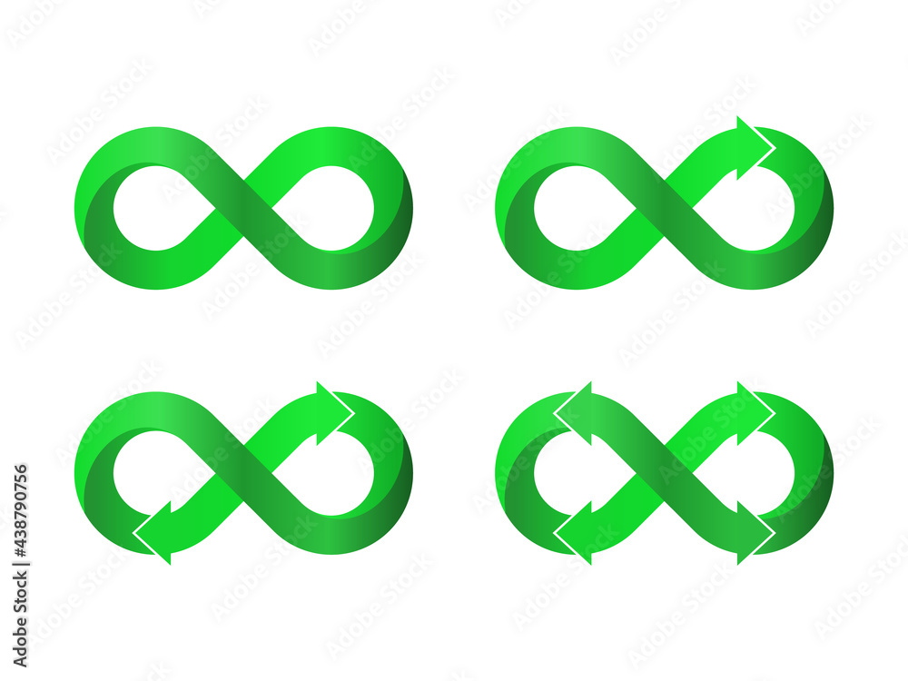 Green infinite loop icon set. Group of four infinite sign with arrows ...