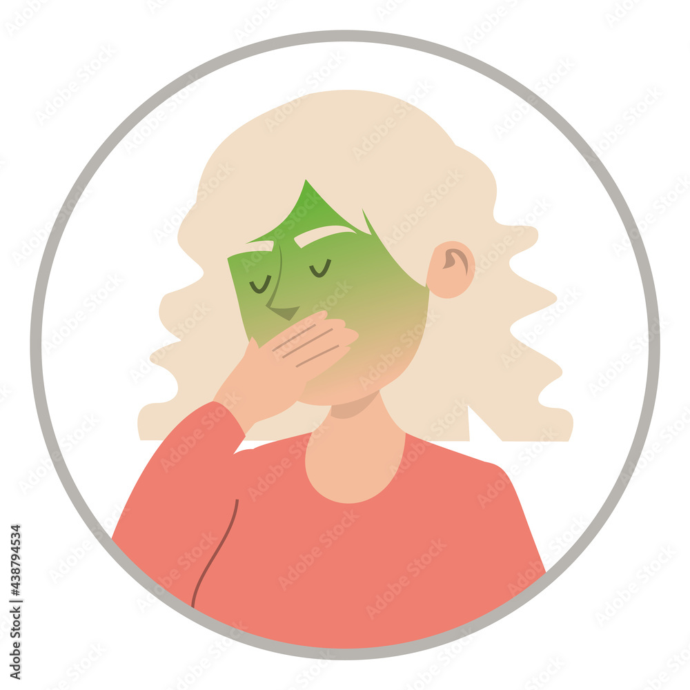 Woman feel nausea vector isolated. Symptom of disease and illness. Pain ...