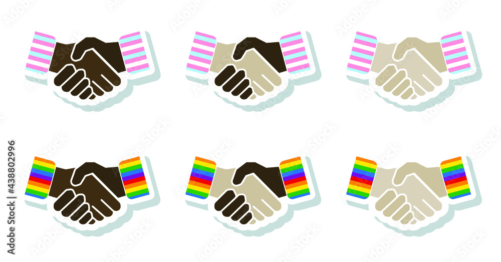 Stickers with LGBT symbols. Handshake. Pride month staff. Equality ...