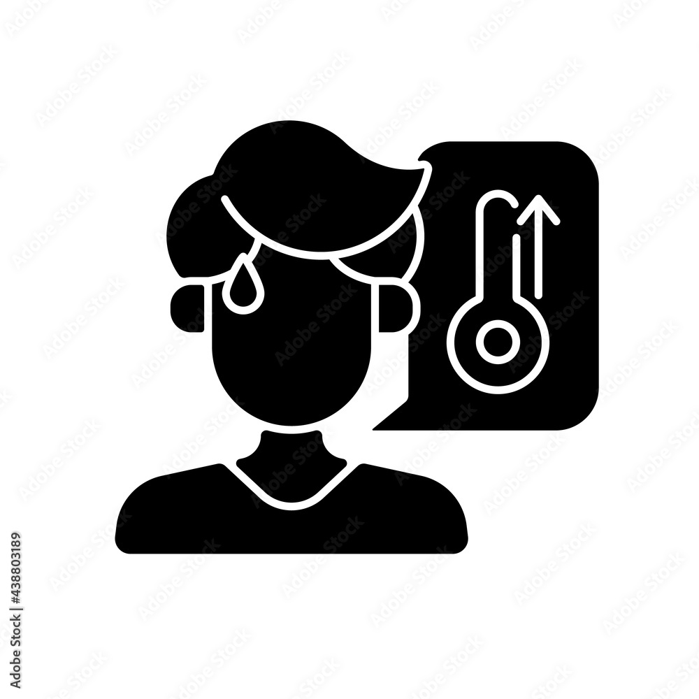 High body temperature black glyph icon. Sweating man during summer heat ...