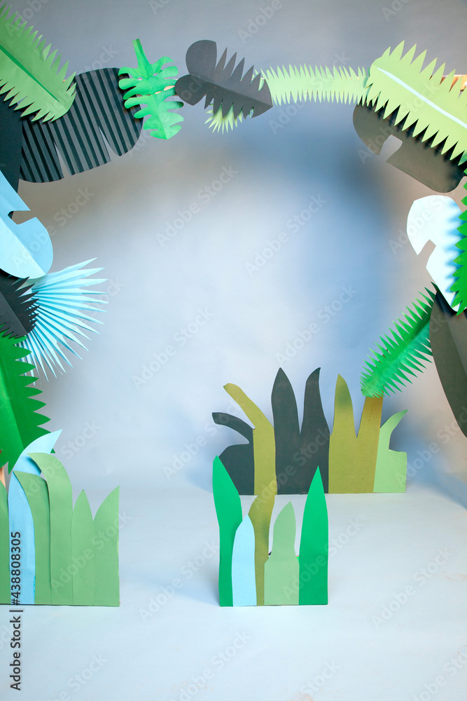 Plant leaf paper craft backdrop set design jungle theme Stock Photo ...