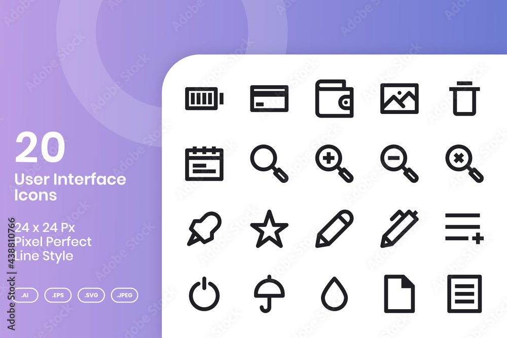 Set of 20 User Inteface icons - Line. Perfect for website mobile app ...