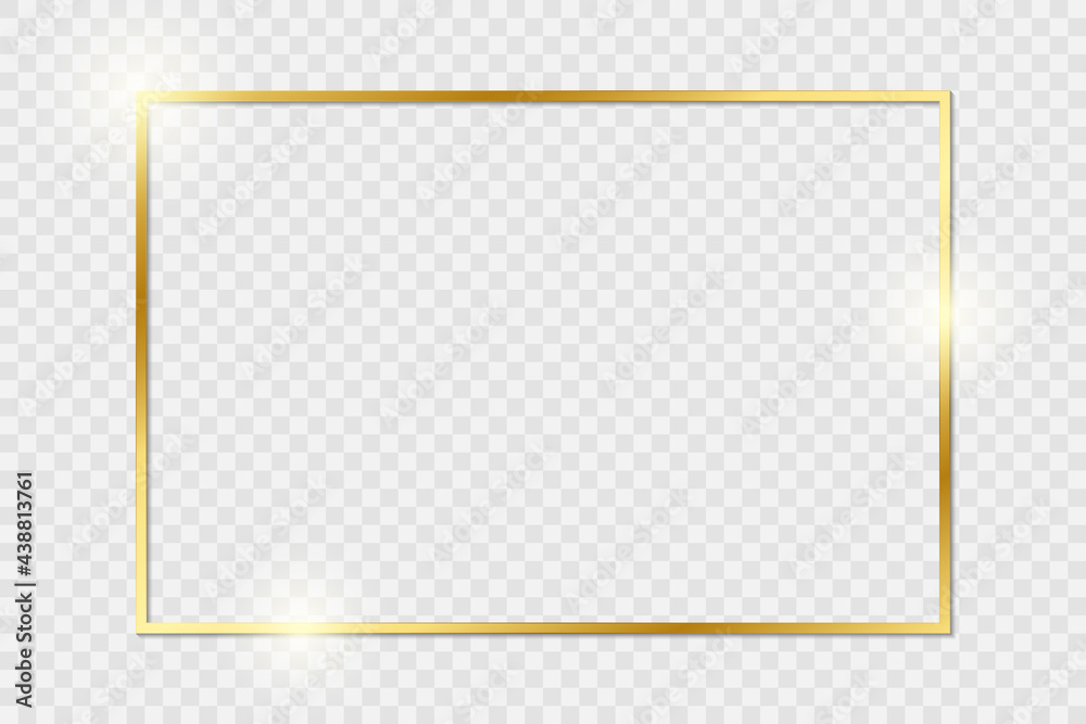 Gold shiny glowing vintage frame with shadows isolated on transparent ...