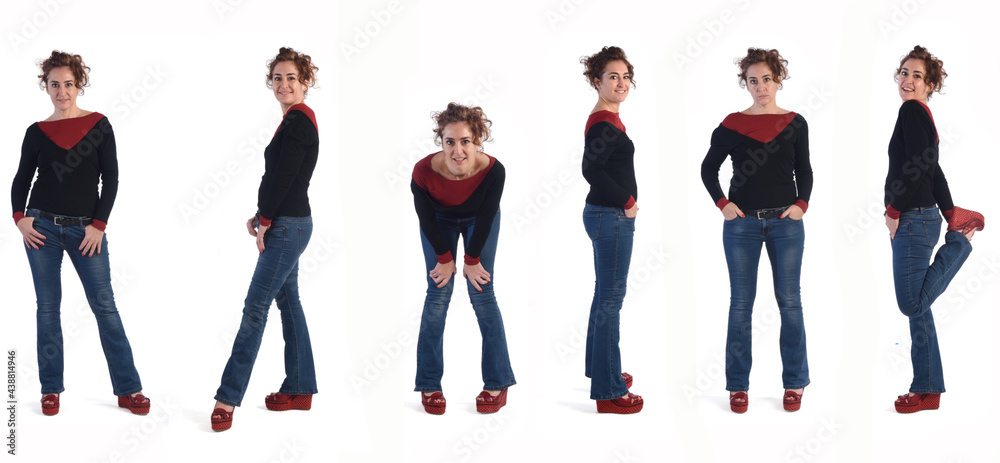 same woman with various poses on white background Stock Photo | Adobe Stock