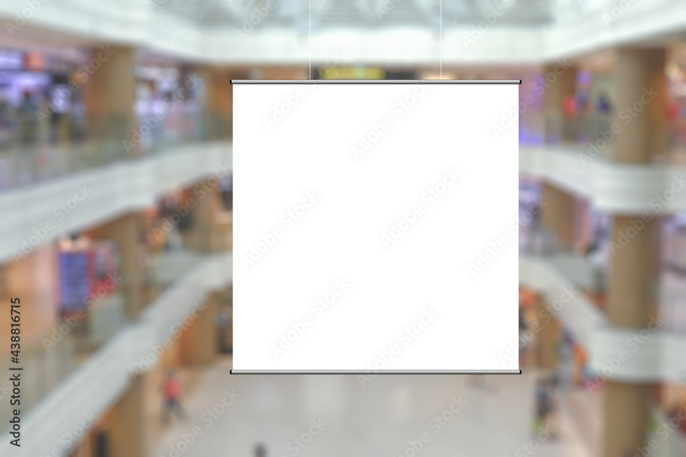 Blank advertising poster banner mockup in modern retail environment ...