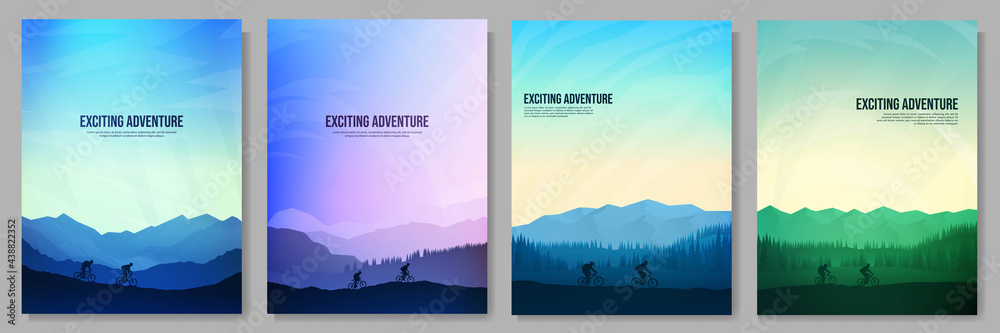Vector illustration. Mountain bike. Travel concept of discovering ...