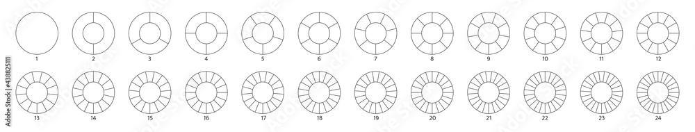 Wheel round diagram part big set. Segment slice sign. Circle section graph line art. Pie chart ...