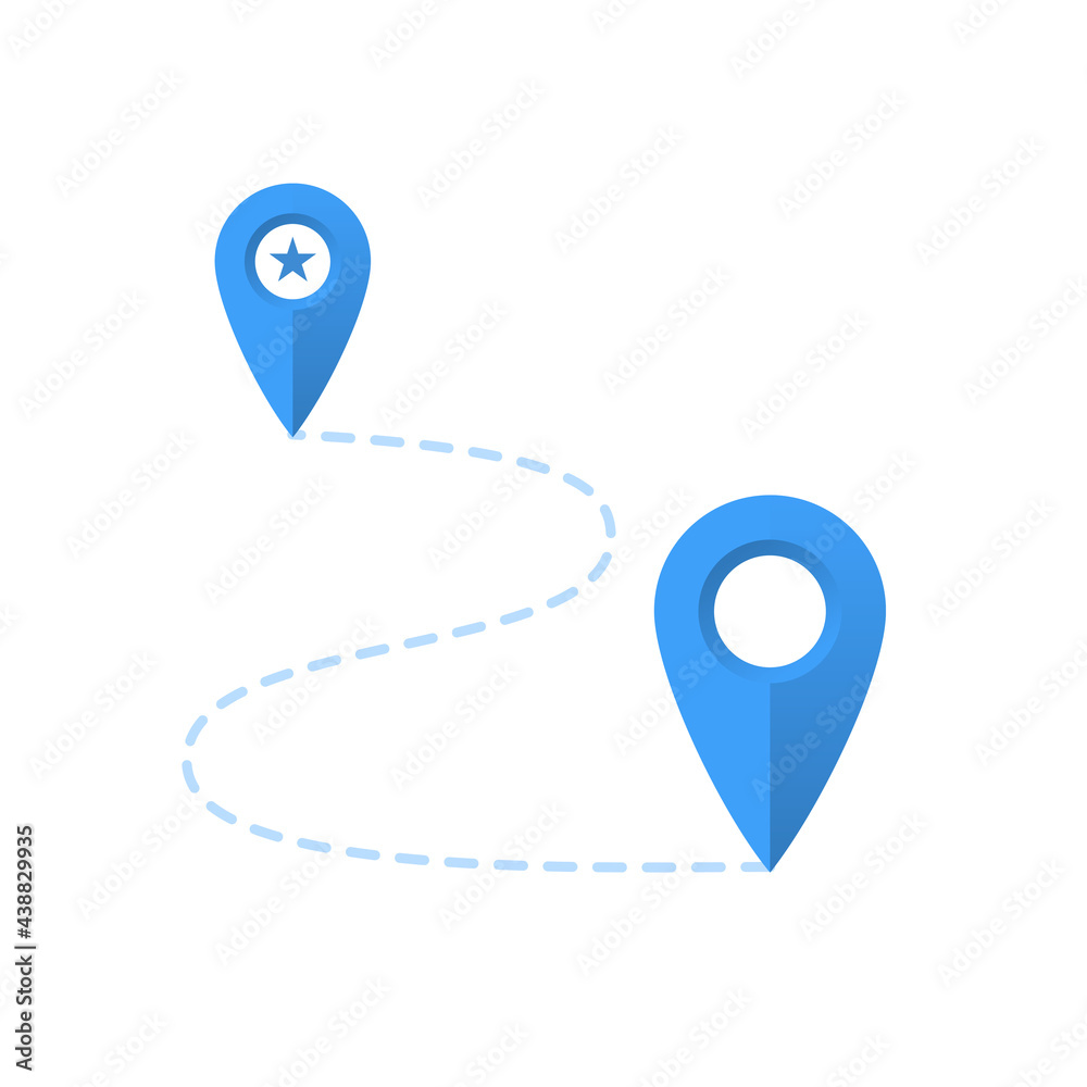 Distance travel icon. Locations in A and B points. Simple distance ...