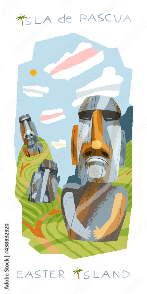 Moai statues in Easter Island on hills. Famous stone sculptures in ...