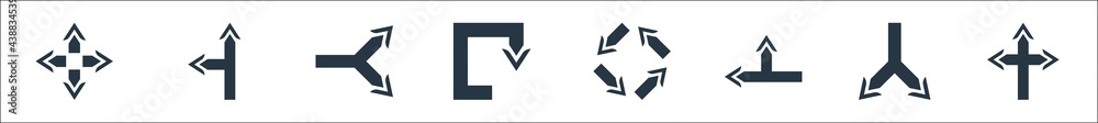 arrows glyph icons. filled vector icons such as detour, y intersection ...