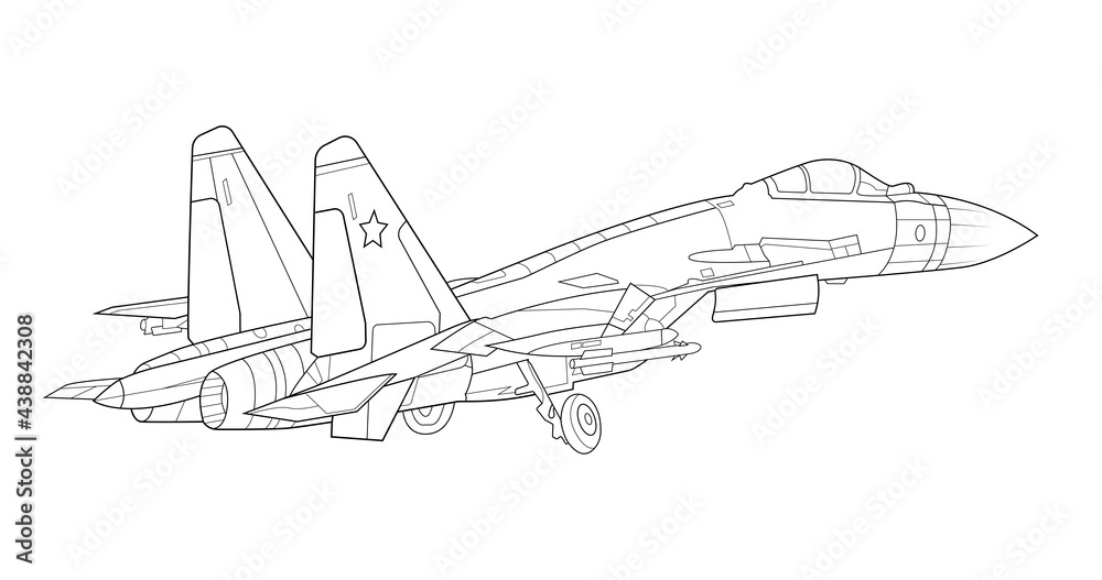 Adult military aircraft coloring page for book and drawing. Airplane ...