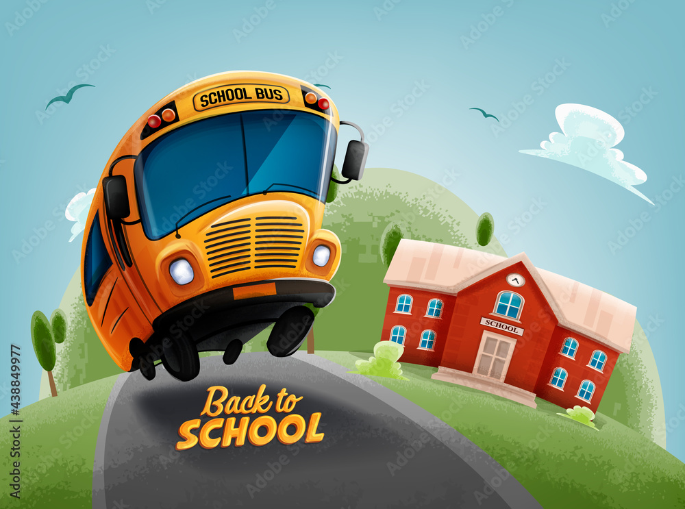 back to school graphic with bus traveling to school Stock Vector ...