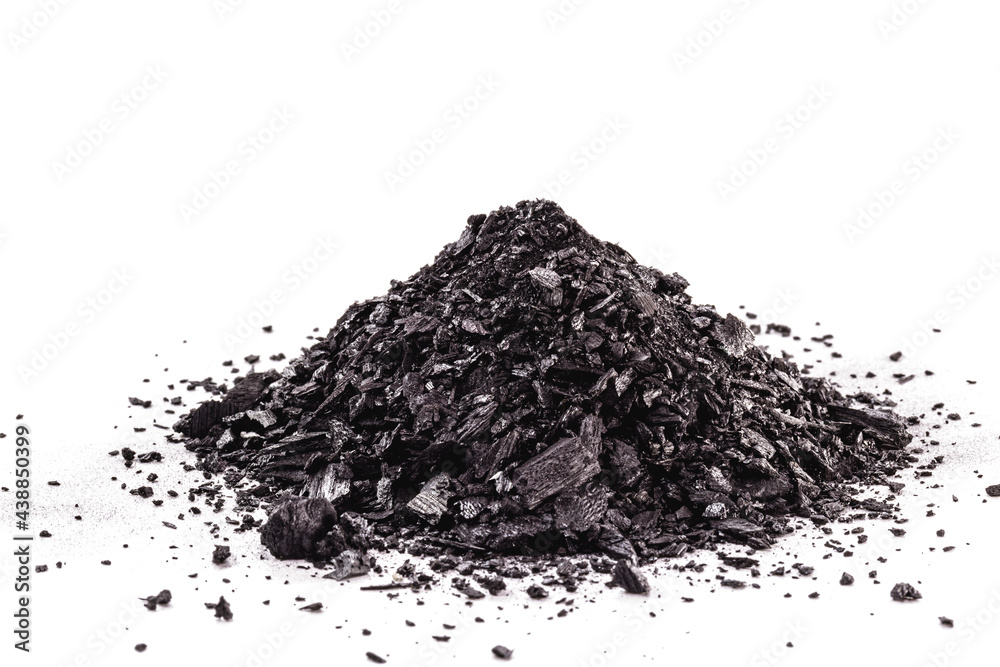 graphite powder used in industry, black powder with isolated white ...