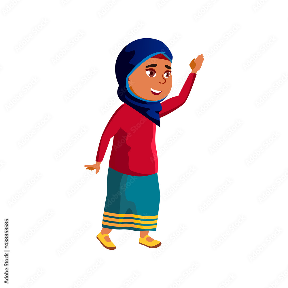 Vetor do Stock: muslim girl kid greeting father cartoon vector. muslim ...