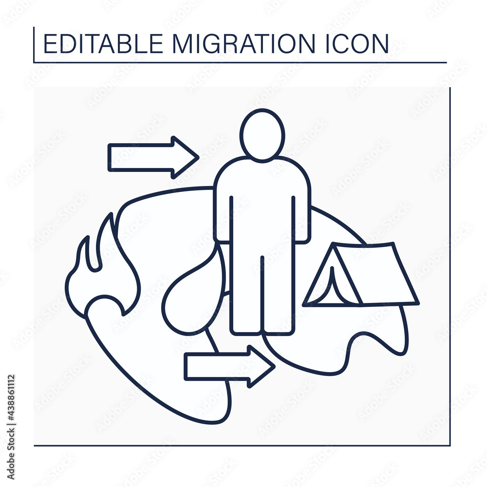 Refugee line icon. Forced country leaving to escape war, persecution ...