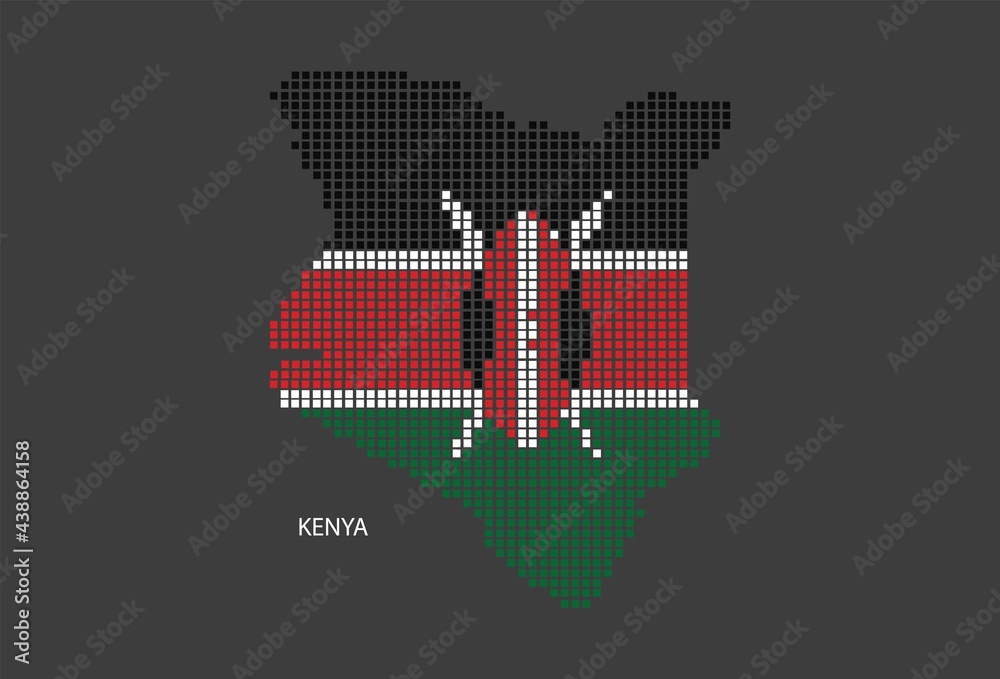 Kenya map design flag Kenya square, black background. Stock Vector ...