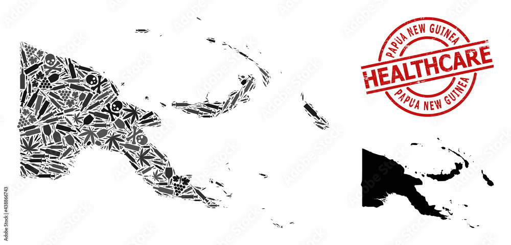 Vector drugs composition map of Papua New Guinea. Rubber healthcare ...