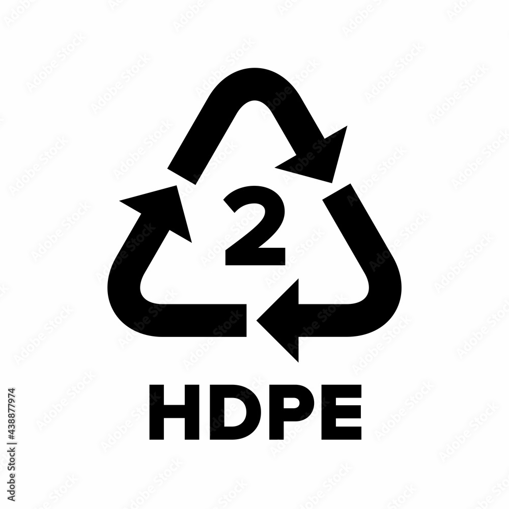 Plastic recycling code applied to packaging (PEHD, HDPE, PE). Raster ...