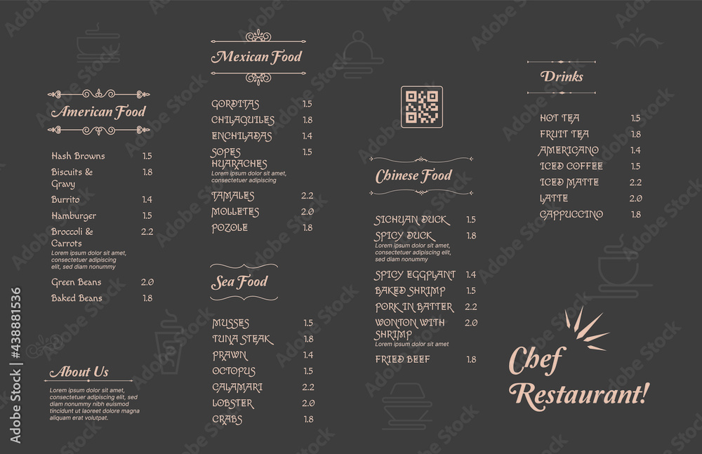 Restaurant cafe menu, template design. One page food menu template ...