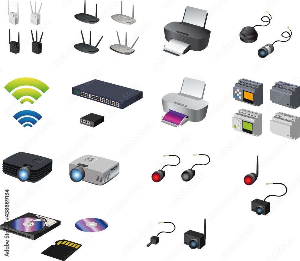 vector graphics of computer network devices and industrial automization ...