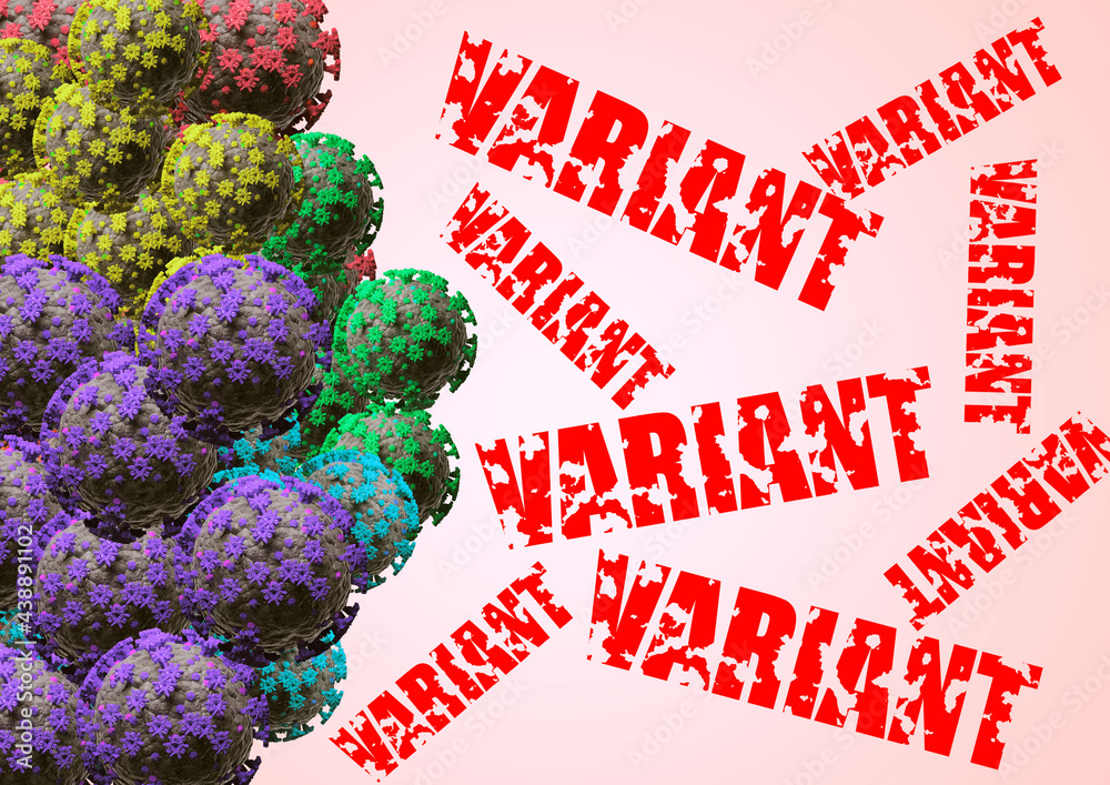 Coronavirus mutation. New variant and strain of SARS CoV 2. Microscopic ...