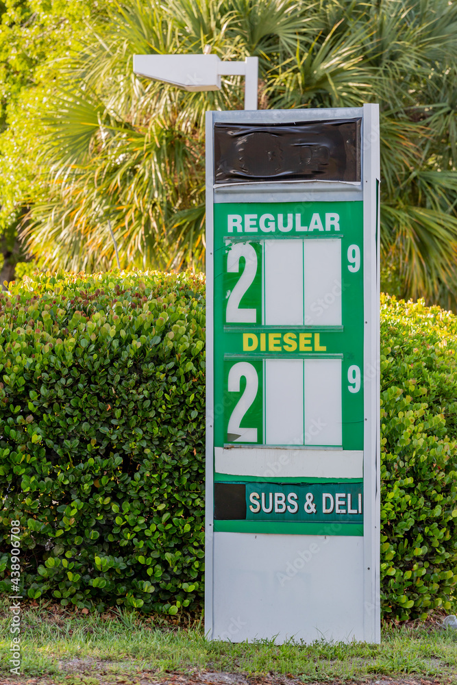Gas station sign showing regular and diesel fuel with the numbers ...