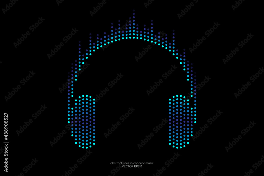 Headphones logo icon by blue light dots equalizer sound wave isolated ...