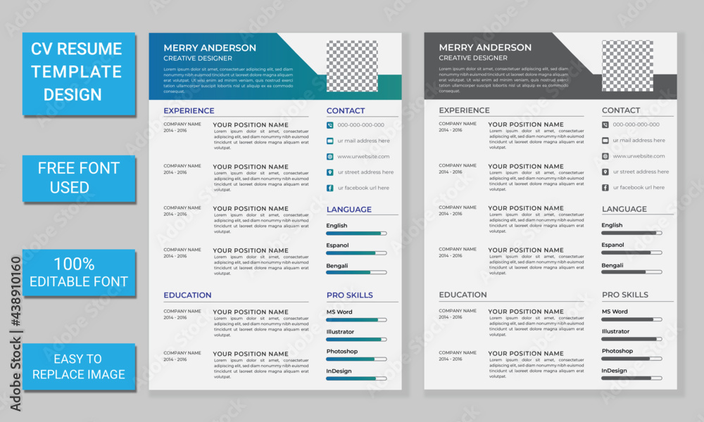 Clean and professional cv resume template design for winning job Stock ...