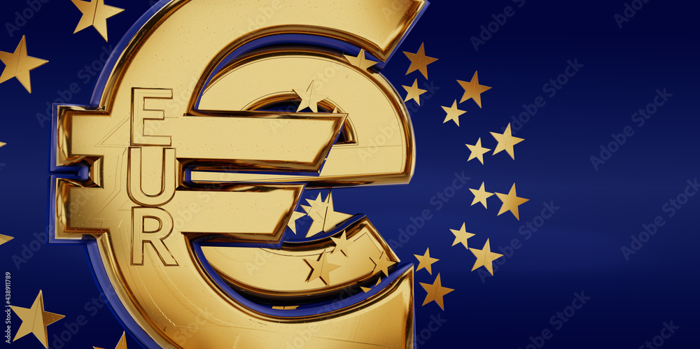 e-Euro golden bold letters symbolic digital currency of Europe 3d ...