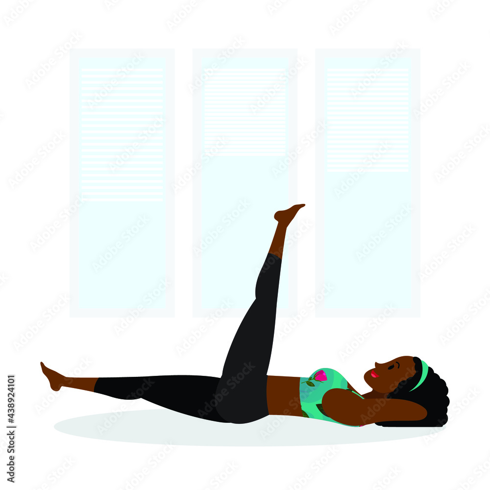Vetor de young black lady practicing leg raise high yoga asana, a young ...