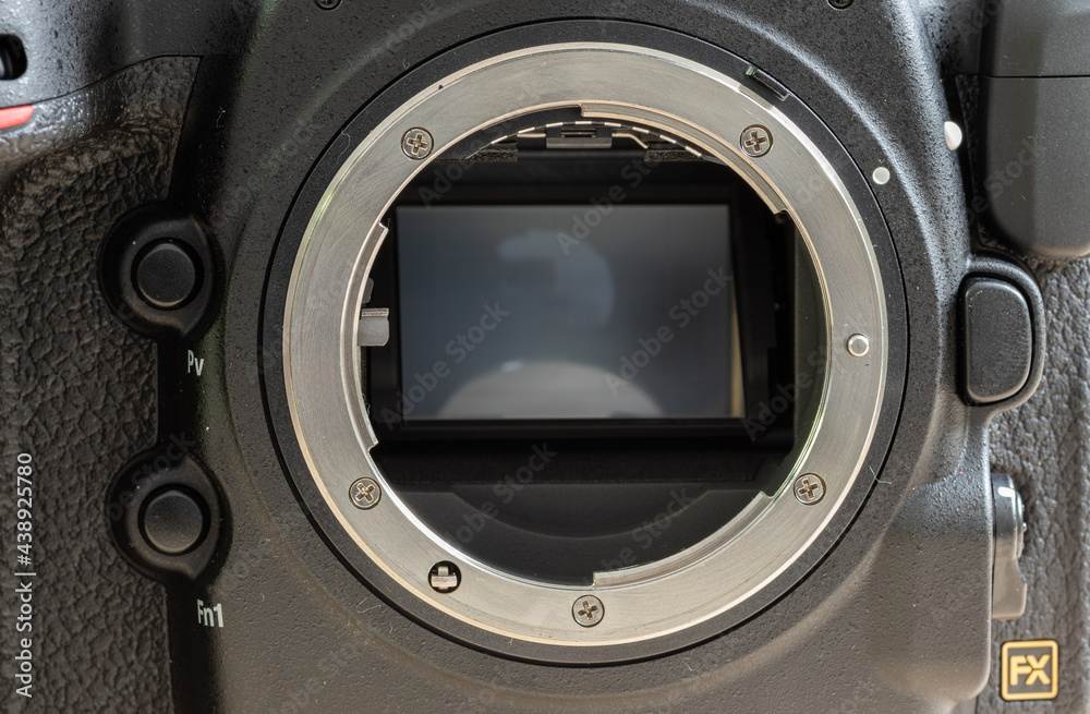 Full-frame 35mm 46megapixel BSI CMOS sensor and the metal mount of a ...